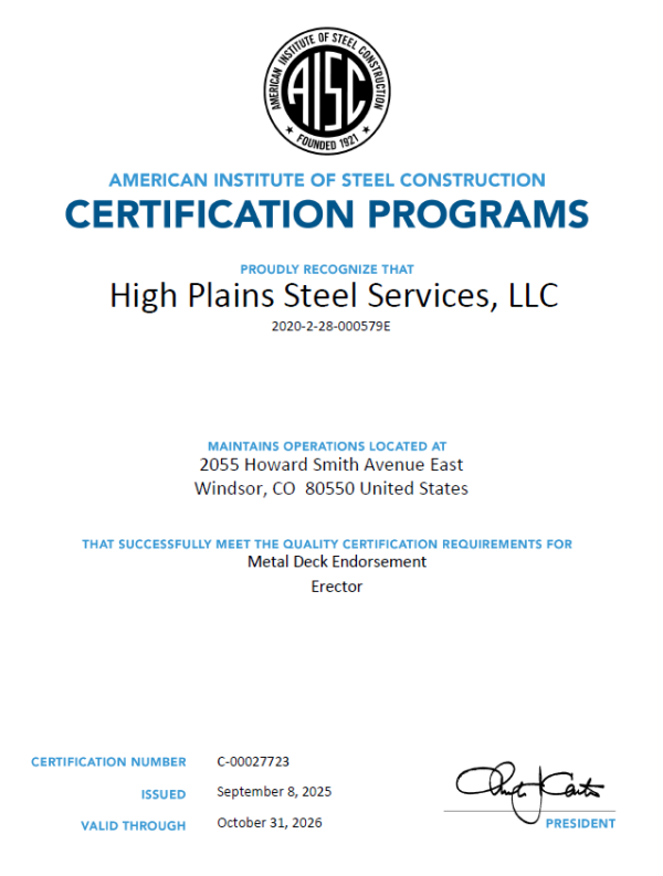 Quality and AISC Certified Company - High Plains Steel Services