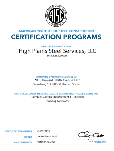 Quality and AISC Certified Company - High Plains Steel Services